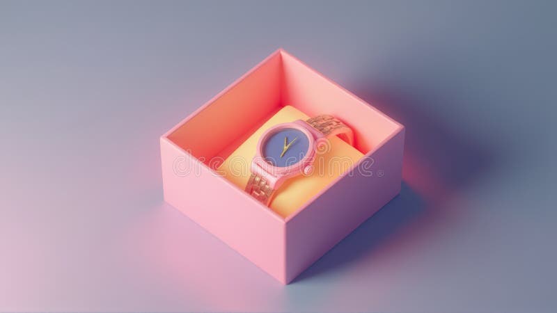 Pink Watch in Gift Box on Pastel Background Stock Illustration ...