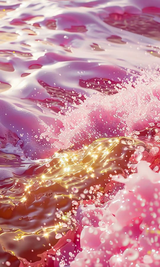 Pink Water with Bubbles and a Pink Sand Beach Stock Photo - Image of ...