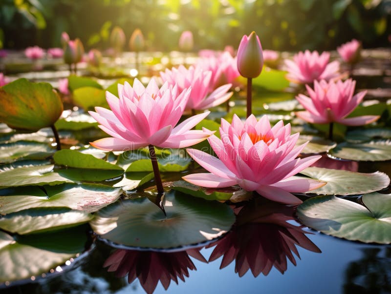 Pink water lily stock illustration. Illustration of tropical - 294979964
