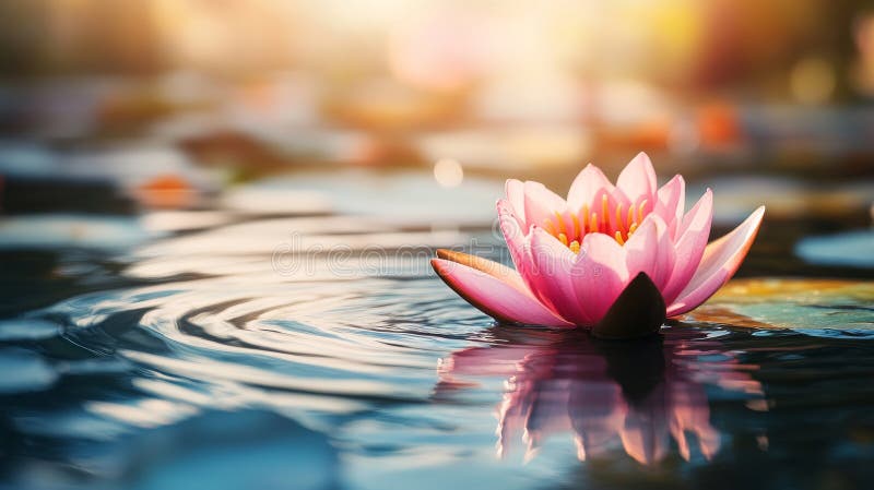 Pink Water Lily in Serene Pond with Ripples, Nature Tranquility Concept ...