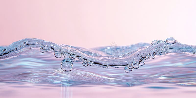 Pink Water Splash: Close-Up of Clear Liquid, Bubbles and Wave on Light ...