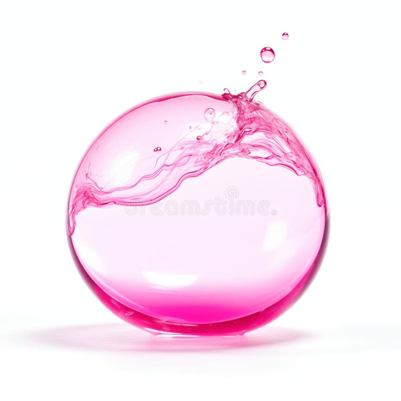Pink Water Splash Inside Transparent Sphere on White Background Stock ...