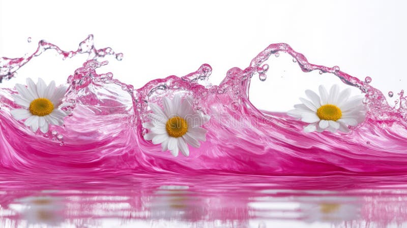 Pink Water Splash with White Daisies Stock Illustration - Illustration ...