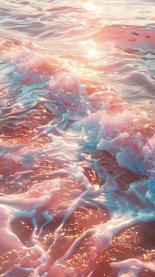 Pink Water with Waves and Sun Stock Image - Image of water, waves ...