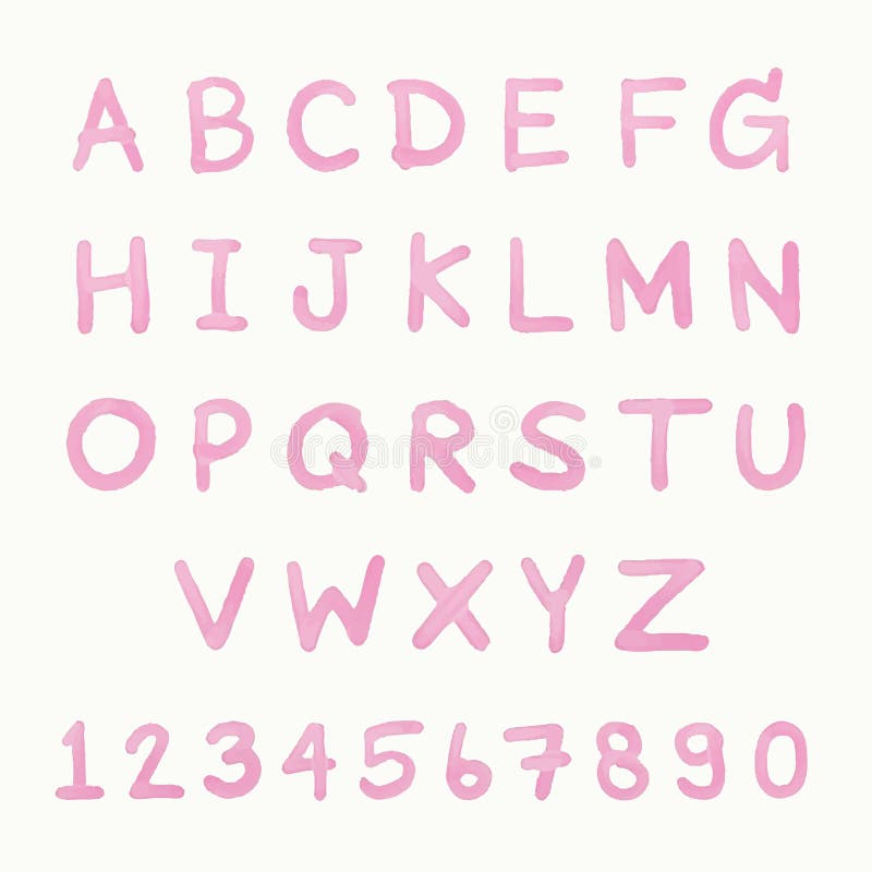 Pink watercolor font. stock vector. Illustration of symbol - 66326392