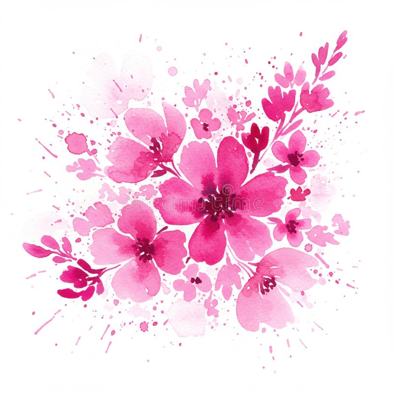 Pink Watercolor Illustration Depicting a Cluster of Floral Elements ...