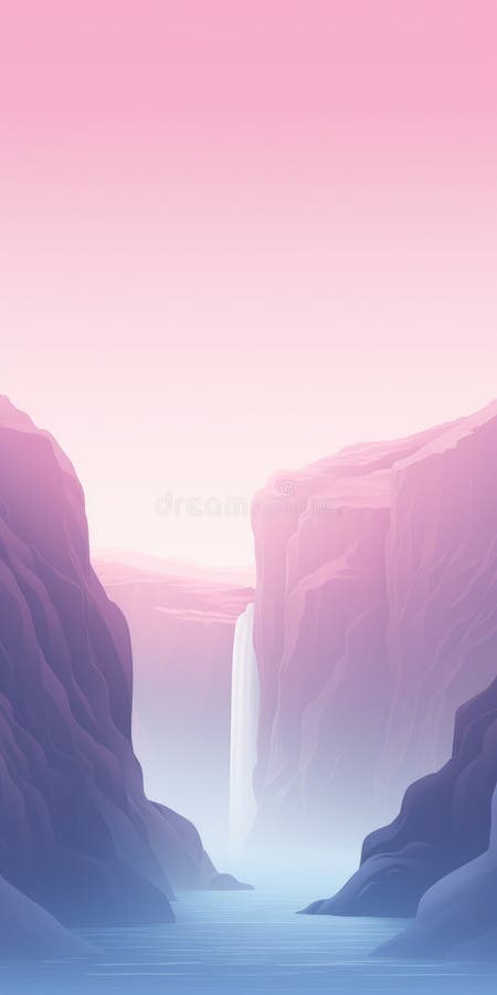 Pink Waterfall on Mountain Background - Vector Illustration Stock ...
