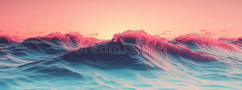 Pink Waves Crash at Sunset, Ocean Surface Beauty with Pink Theme Stock ...