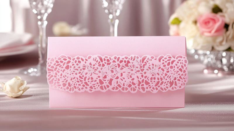 Pink Wedding Invitation, Lace Detail, Table Setting, Floral Background ...