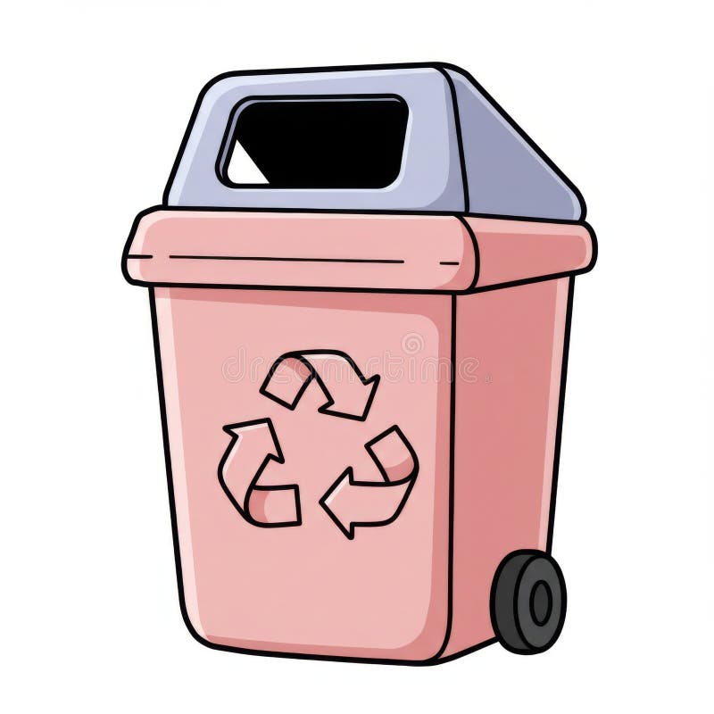 Pink Wheeled Recycle Bin with Grey Lid Illustration Stock Illustration ...