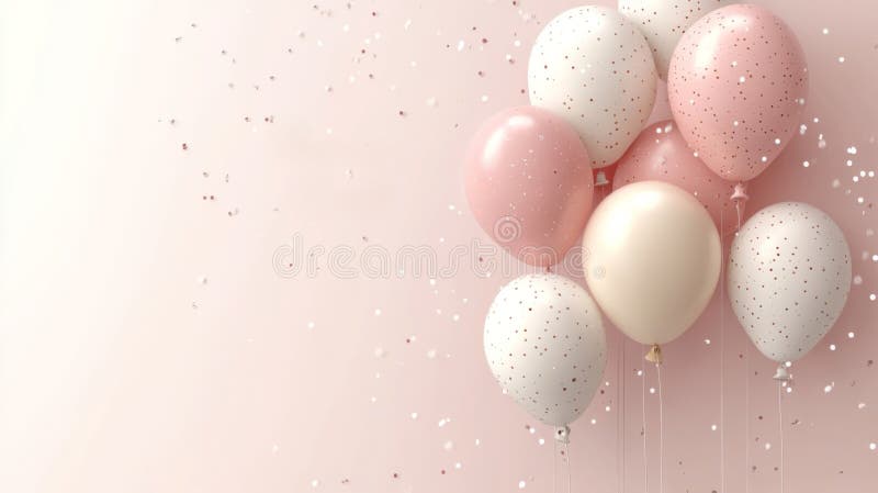 Pink and White Balloons Float Amidst Confetti Stock Illustration ...