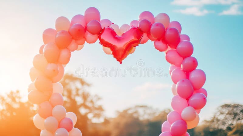 Pink and White Balloons Form Heart Shape Outdoors Stock Illustration ...
