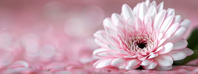 A Pink and White Bloom Atop a Bed of Matching Petals Against a Pink ...
