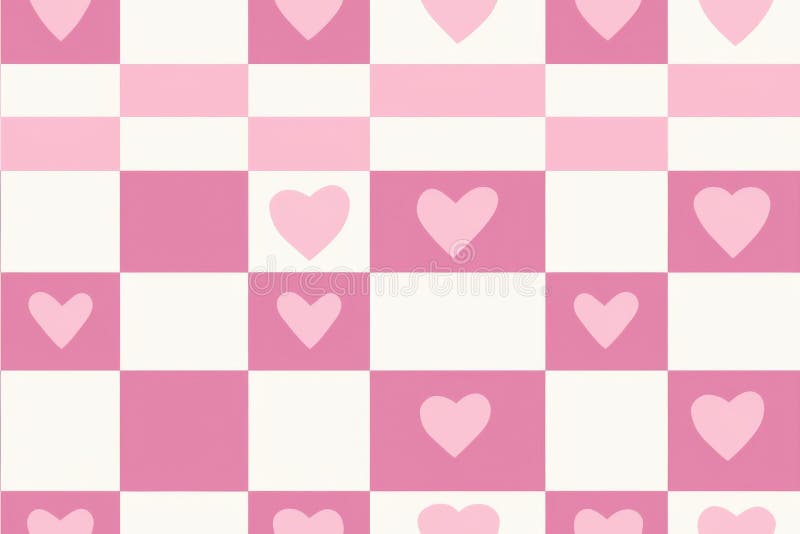 Pink and White Checkered Pattern with Hearts, Seamless Repeating ...