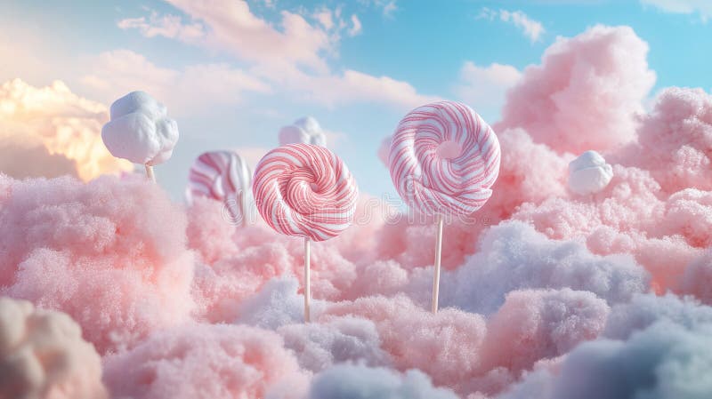 A Pink and White Cloud Filled with Candy Lollipops Stock Illustration ...