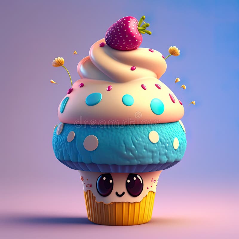 A Pink and White Cupcake with a Smiley Face. AI Generative Image Stock ...