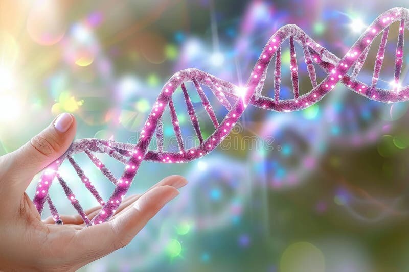 Pink and White DNA Helix Held in Hand, Natural Background, Intricate ...