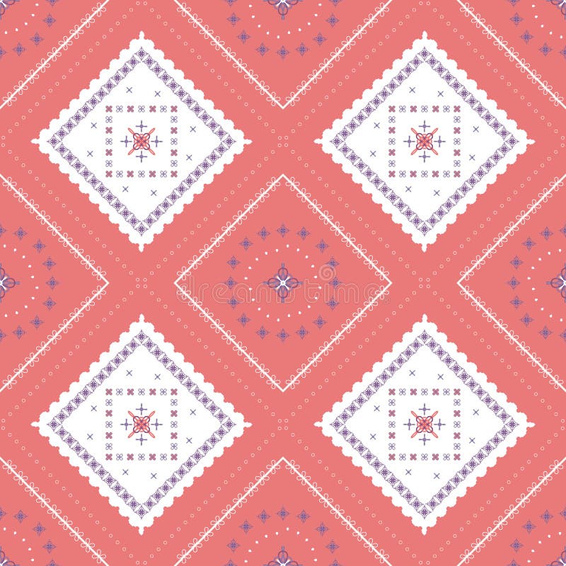 Pink and White Ethnic Pattern with Geometric Seamless Square in for ...