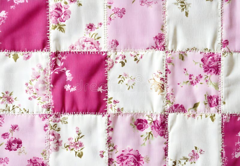 Pink & White Floral Patchwork Fabric Texture Stock Illustration ...