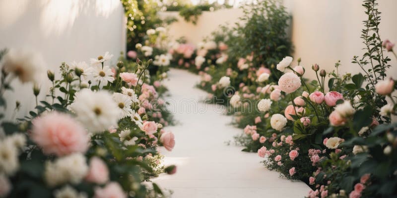 A Pink and White Floral Walkway with Flowers. Stock Photo - Image of ...