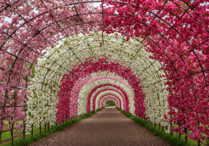 Pink and White Flower Tunnel in Garden Stock Illustration ...