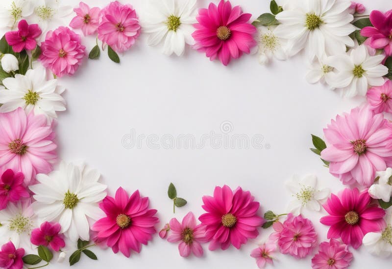 Pink and White Flowers Border Design Over the White Stock Illustration ...