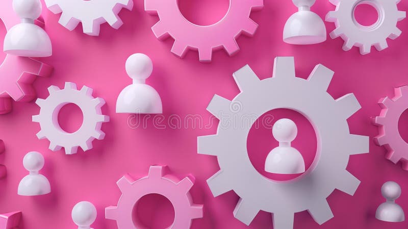 Pink and White Gears Interlinked with Human Figures Closeup Image, Ai ...