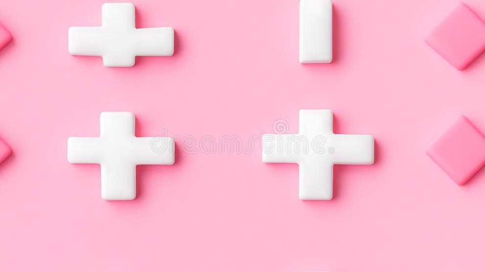 Pink and White Geometric Pattern with Plus Signs and Squares Stock ...