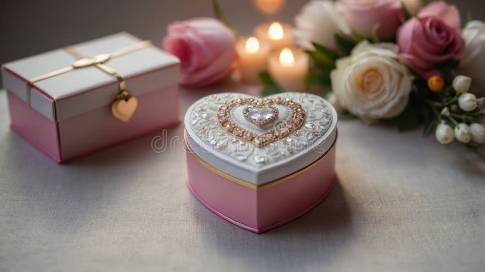 Pink and White Heart Box for Wedding Day. Stock Image - Image of ...