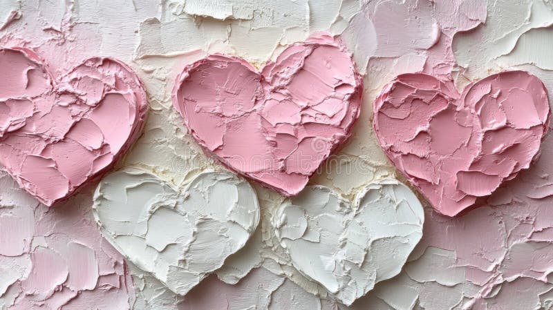 Pink and White Hearts Textured Art Painting Stock Illustration ...