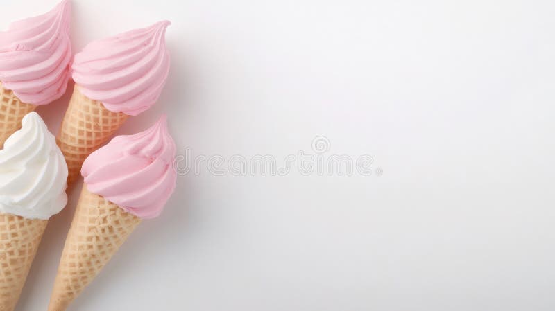 Pink and White Ice Cream Cones Rest on a Blank White Surface, Providing ...