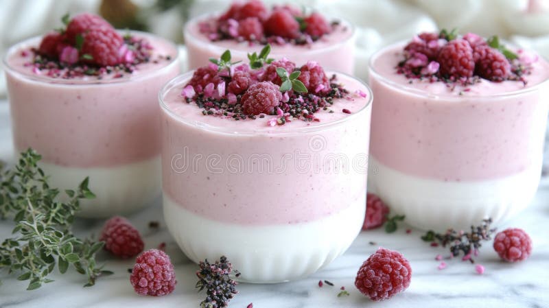 Pink and White Layered Raspberry Dessert in Glass Cups Stock Image ...