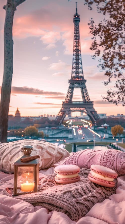 Pink and White Macarons with the Eiffel Tower in Paris, White ...