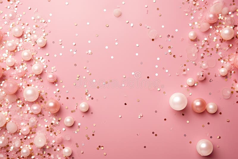 Pink and White Pearls and Confetti on a Pink Background, Pearl Confetti ...