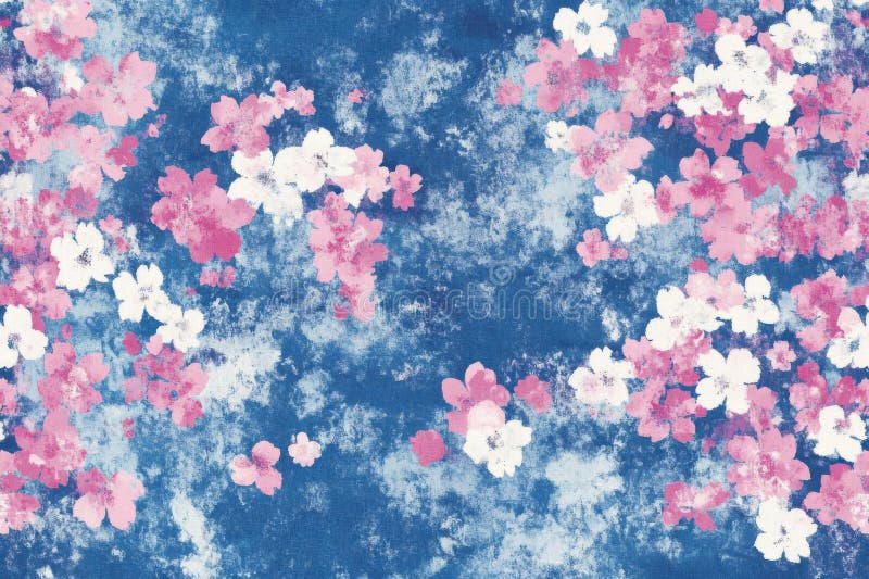 Pink and White Petals Create a Beautiful Pattern on Indigo Theme Stock Illustration ...