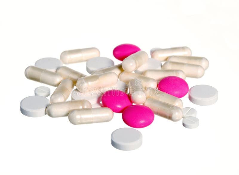 Pink and White Pills, Isolated Stock Image - Image of cold, headache ...