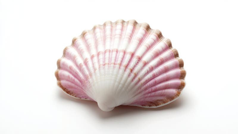 Pink and White Ribbed Seashell on White Background Stock Illustration ...