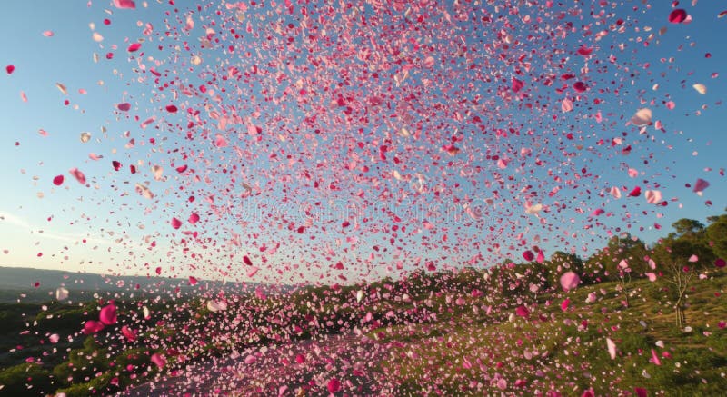 Pink and White Rose Petals Falling Against a Blue Sky Stock ...