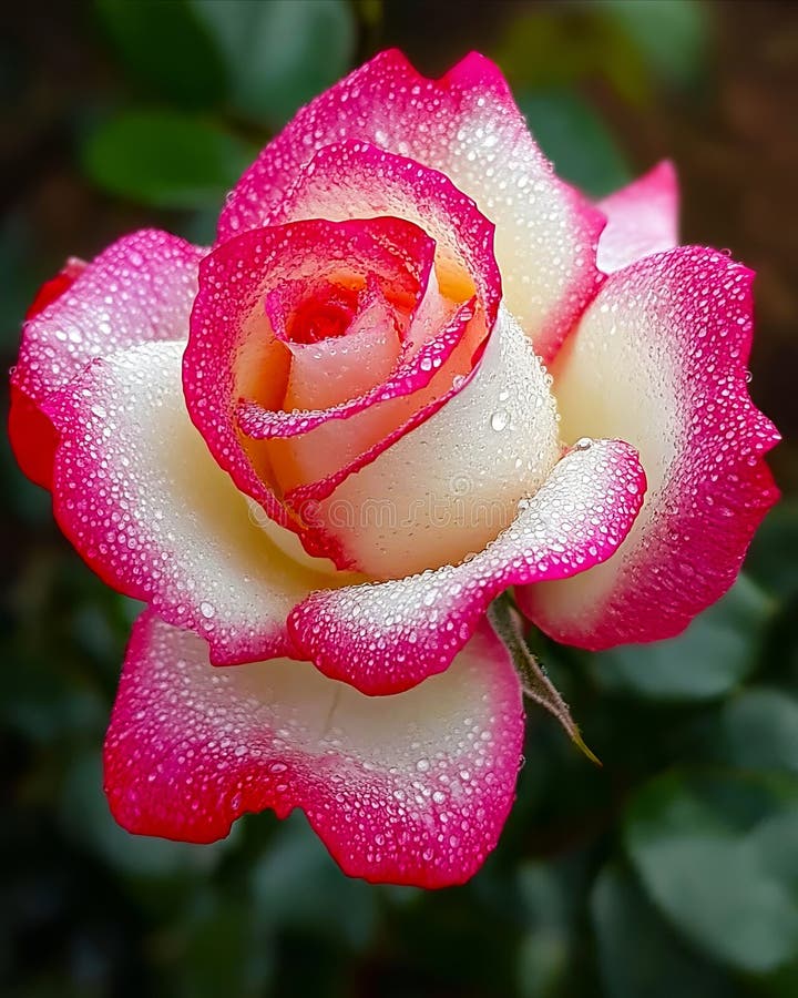 A Pink and White Rose with Water Droplets on it Stock Photo - Image of ...