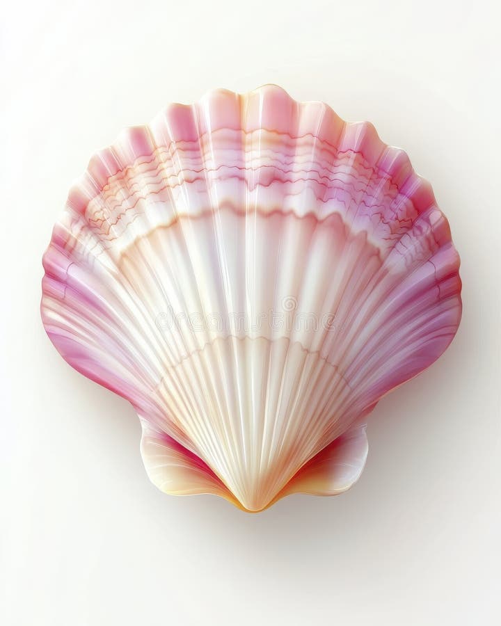 Pink and White Seashell on White Background Close Up Stock Illustration ...