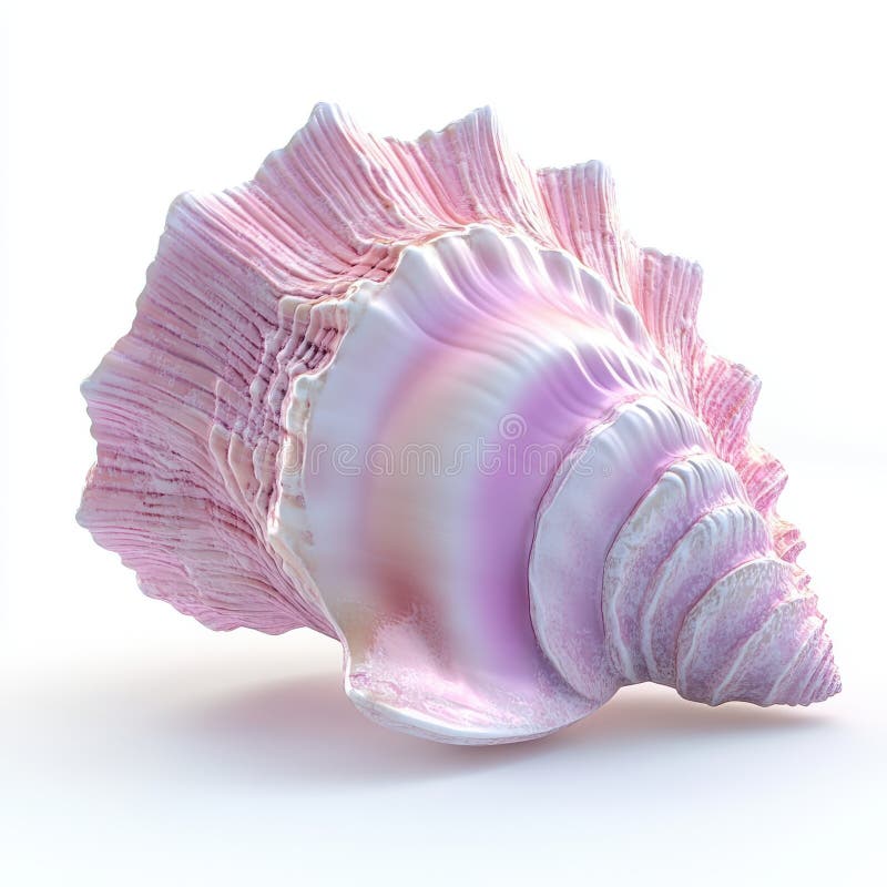Pink Seashell with Intricate Spiral Texture on White Background Stock ...