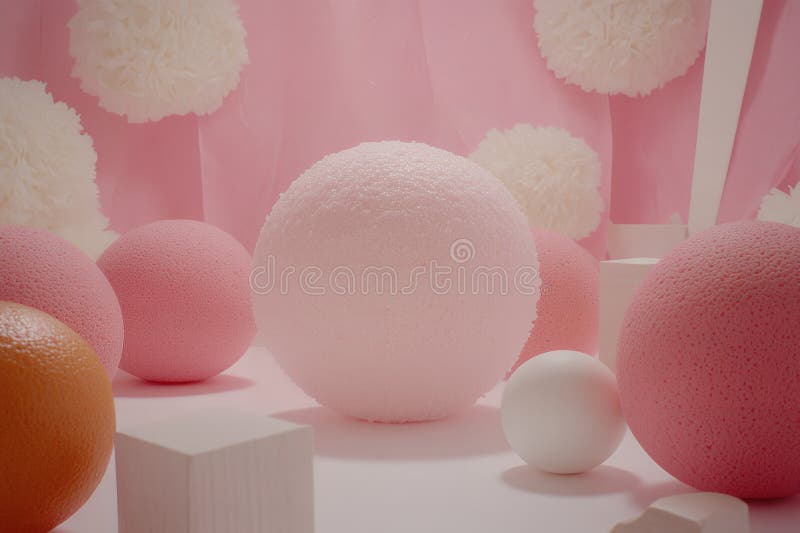 Pink and White Textured Spheres and Cubes Minimalist Abstract ...