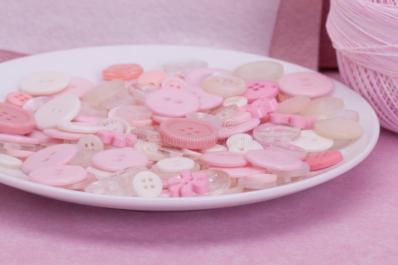Pink, White and Transparent Buttons Stock Photo - Image of handmade ...