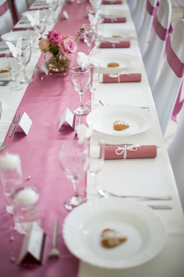 Pink and White Wedding Table Stock Photo - Image of dish, celebration ...