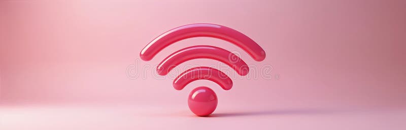 Pink Wifi Symbol Standing on Pink Background in Studio. Cyberspace ...