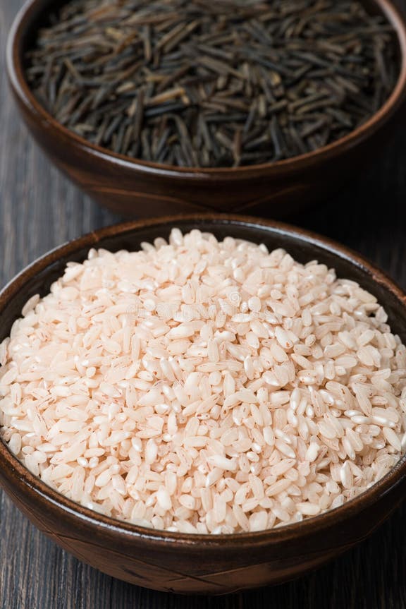 Pink and Wild Rice in a Ceramic Bowl, Close-up Stock Photo - Image of ...