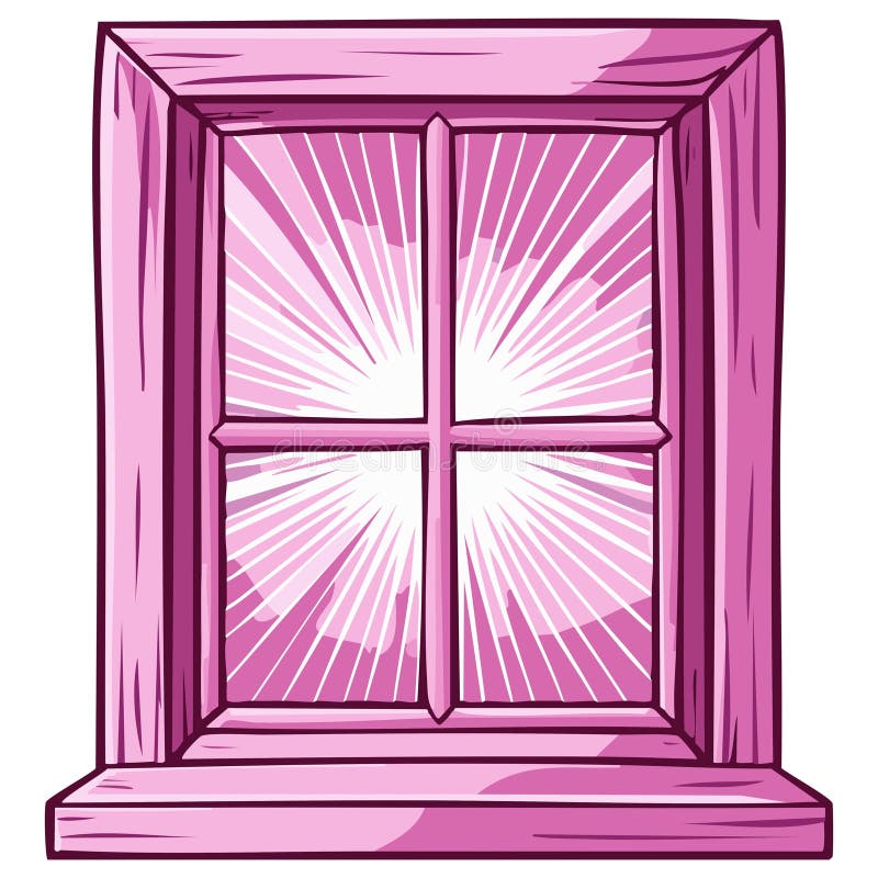 Pink Window Frame with Light Rays, Cartoon Style Stock Vector ...
