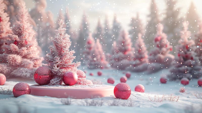 Pink Winter Wonderland with Trees - Generative Ai Stock Illustration ...