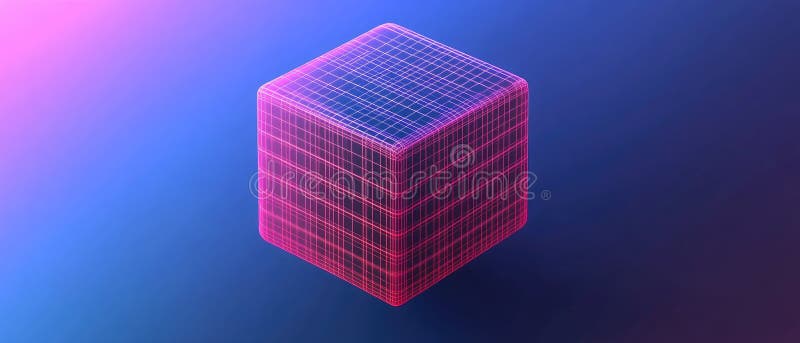 Wireframe Cube in Pink with Blue and Pink Gradient Backdrop Stock ...