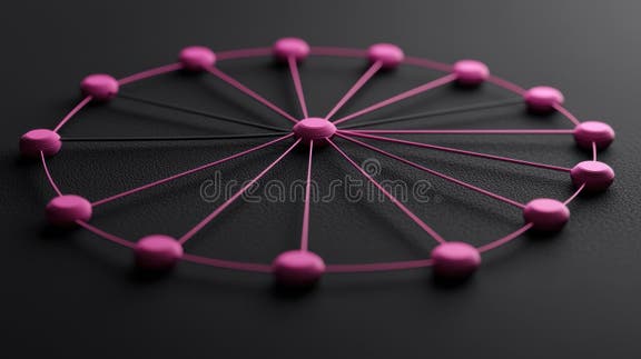 A Pink Wireframe Structure with a Central Hub and Eight Smaller Circles ...